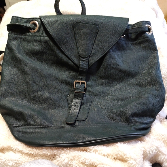 Bags | Dark Green Leather Backpack | Poshmark